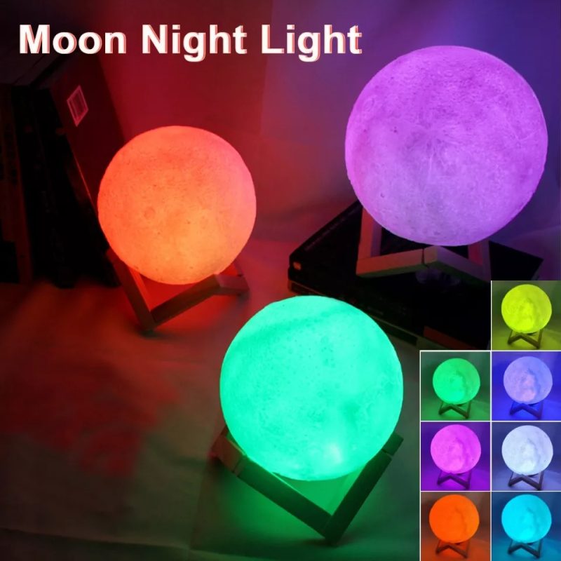 RGB Moon Lamp With Wooden Stand - Shopivate.pk
