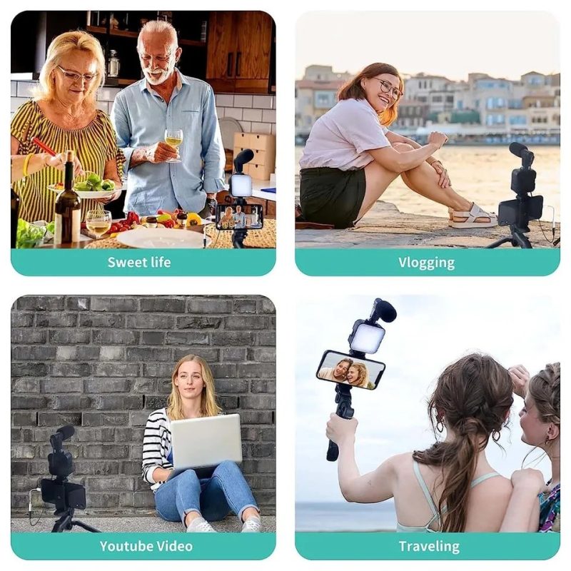 Video Vlogging Kit with Microphone LED Light And Mini Tripod - Shopivate.pk